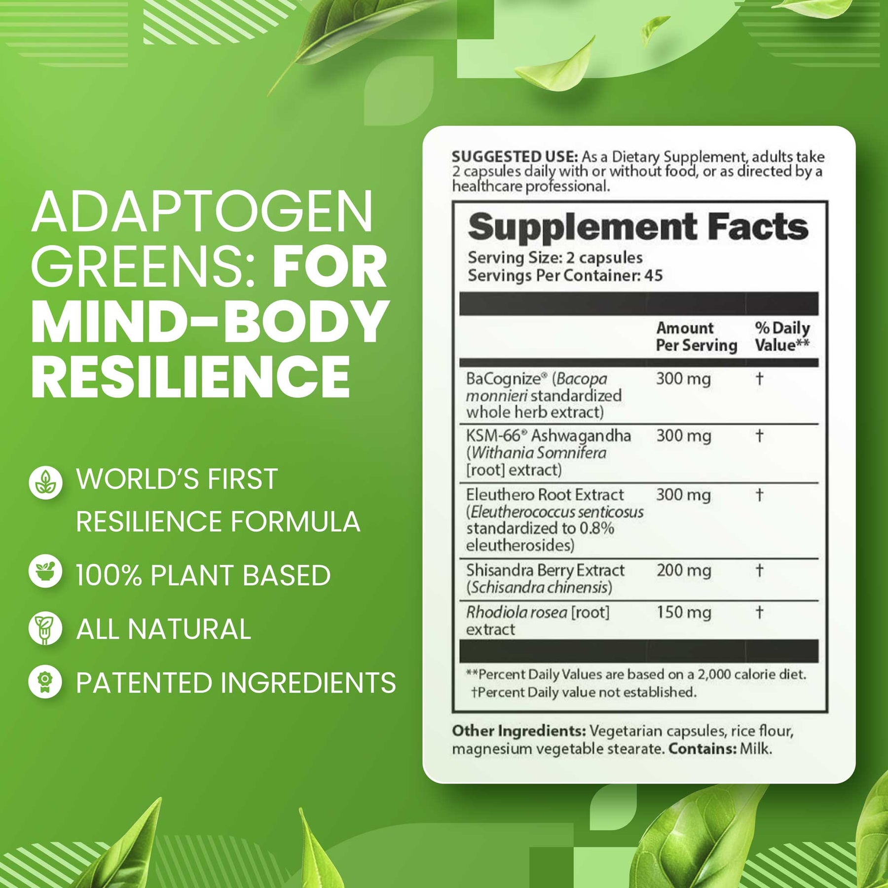 Adaptogen Greens™ Nootropic Resilience Formula (Caffeine Free) - 90 ...